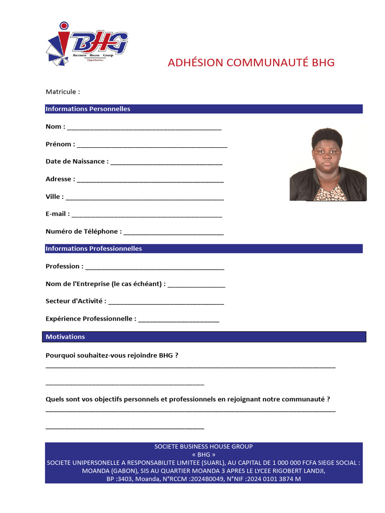 Fiche d'adhésion à la communauté BHG | PDF