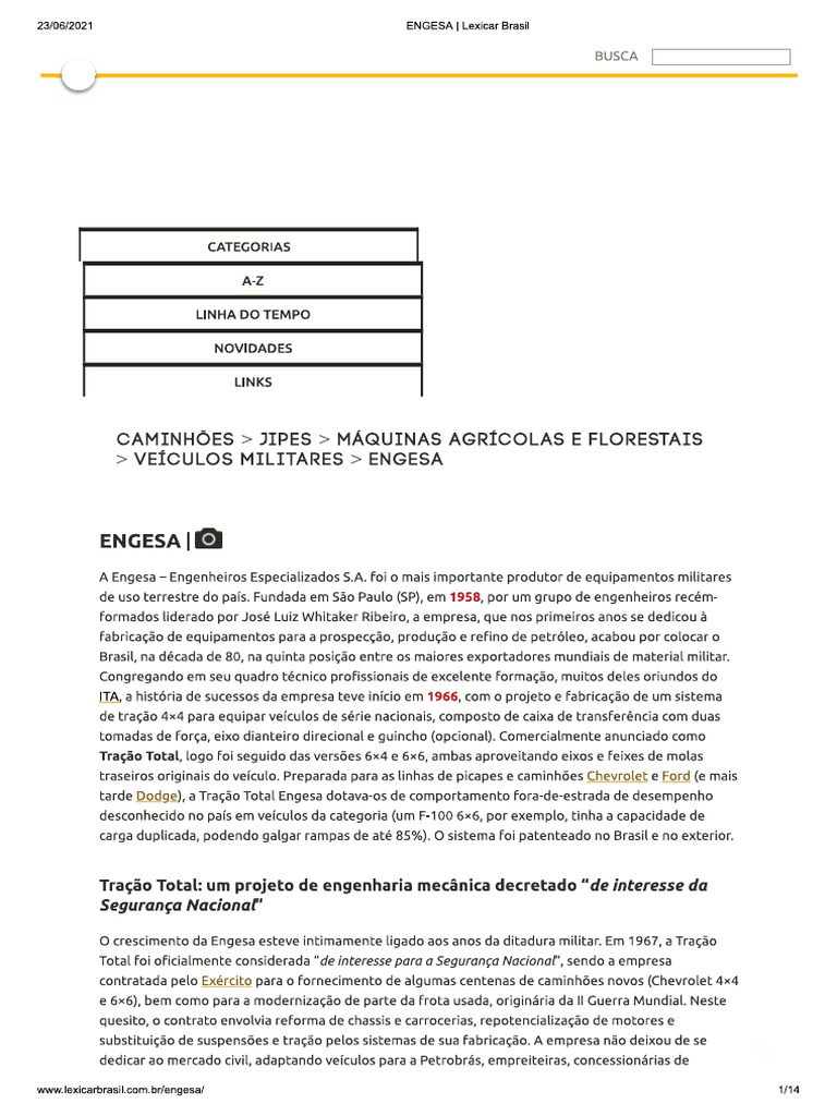 ENGESA - Lexicar Brasil | PDF