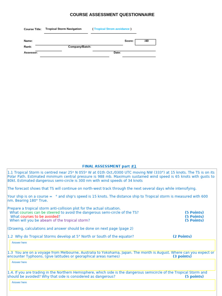 Tropical Storm Navigation Assessment | PDF | Tropical Cyclones | Wound