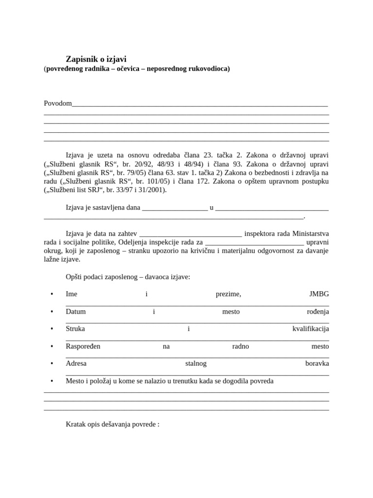 Zapisnik o Izjavi | PDF