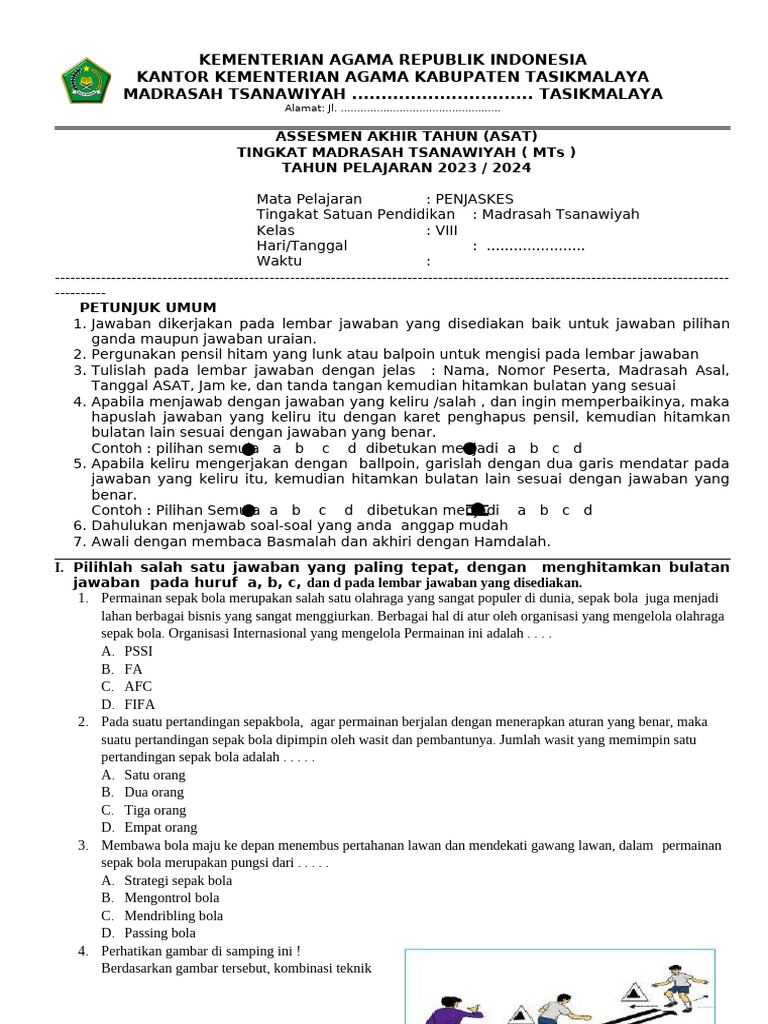 12 Soal Asat Pjok 8 2023-2024 | PDF