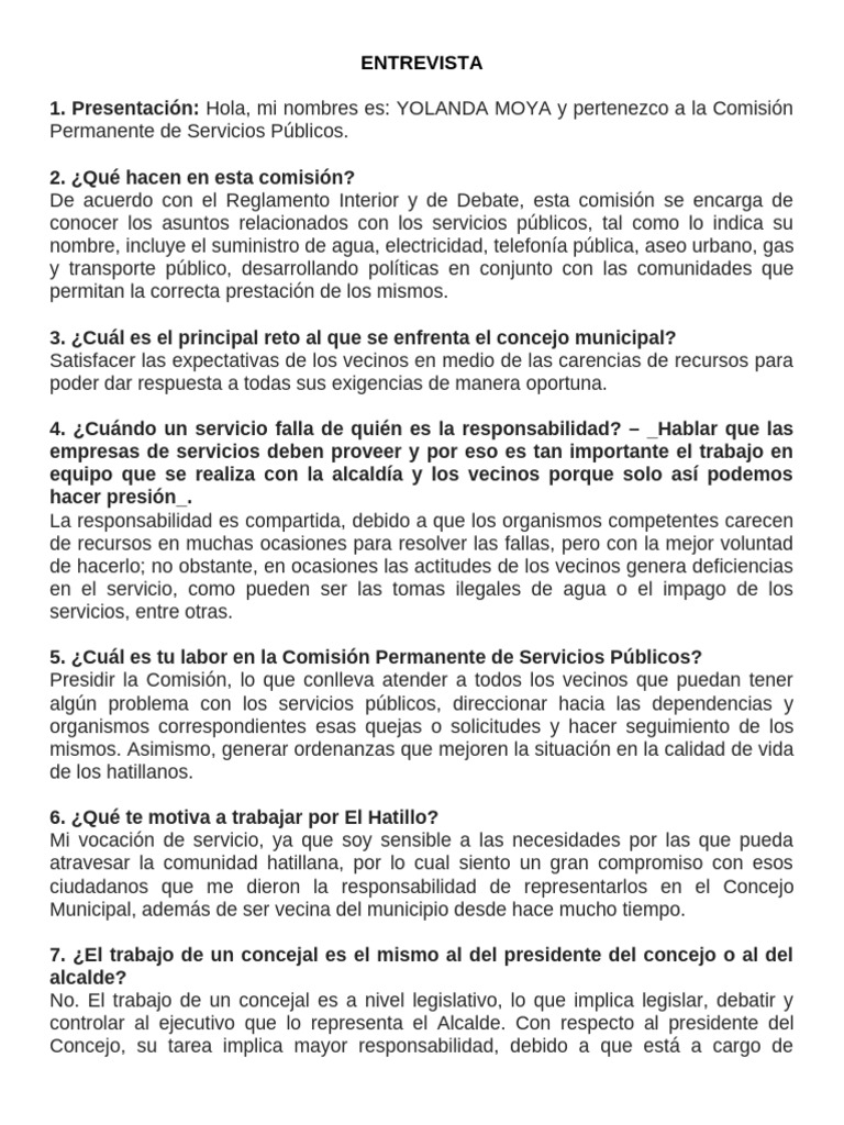 PREGUNTAS DE LA ENTREVISTA | PDF | Alcalde