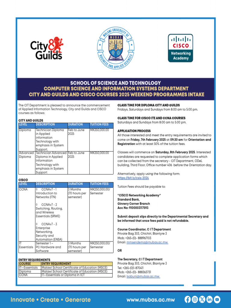 CIT Weekend Programmes Advert Feb 2025 | PDF | Cisco Certifications ...