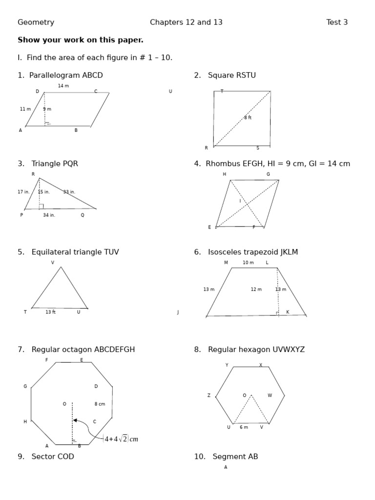 Chapter 12 Geometry Test Review | PDF | Area | Circle
