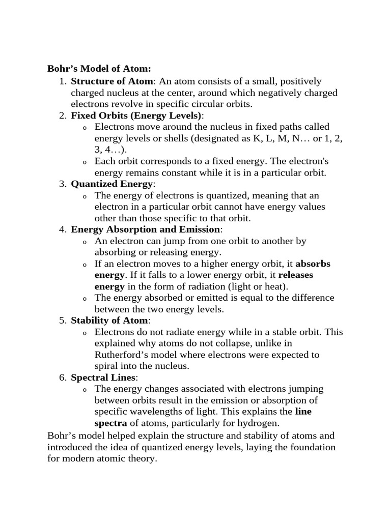 Neils Bohr's Atomic Model of An Atom | PDF