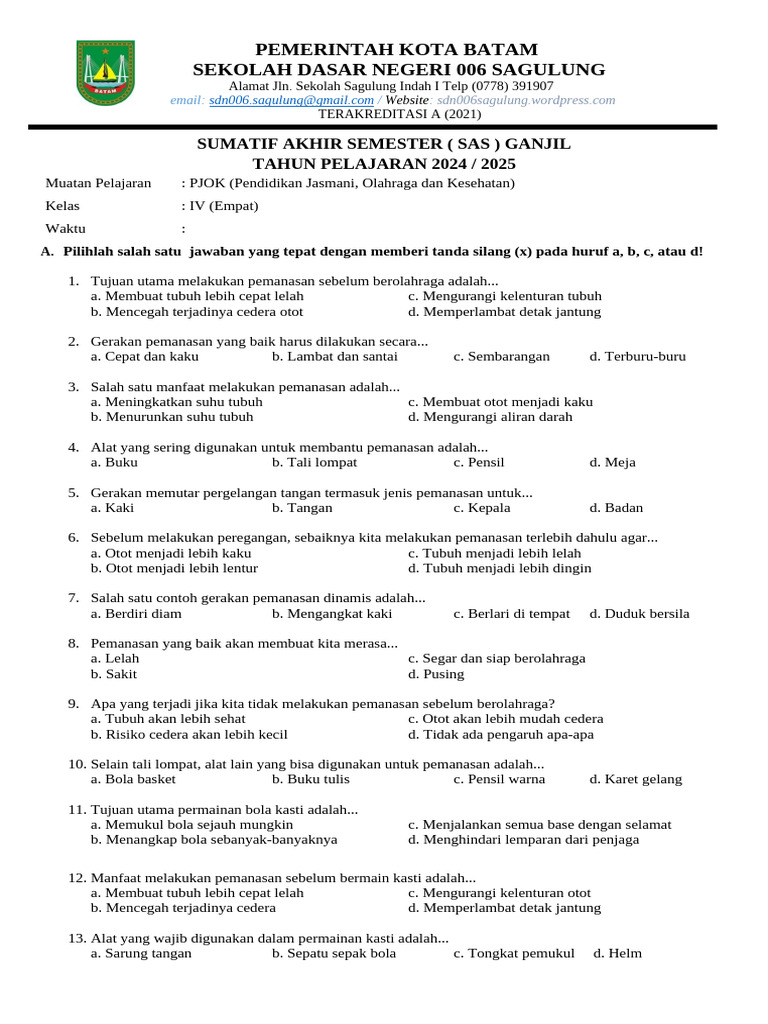 SAS Kelas IV SM Ganjil 2425 | PDF