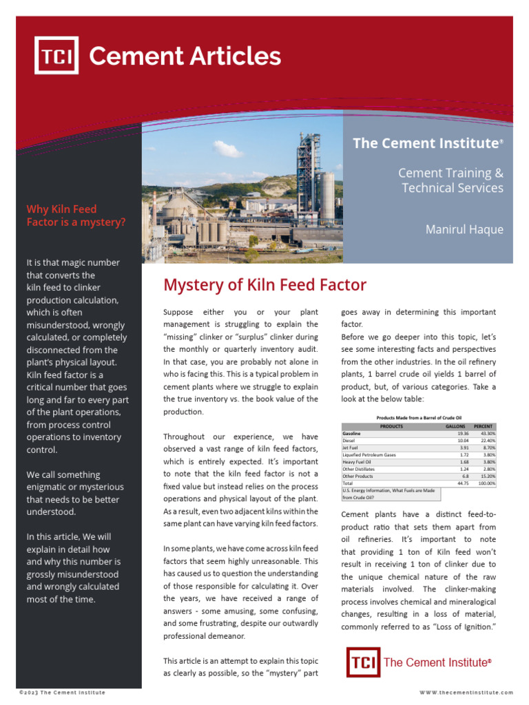 Kiln Feed Facto | PDF | Cement | Petroleum