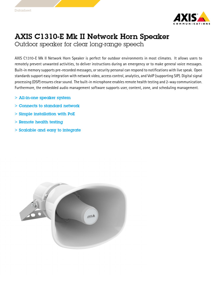 Axis c1310 e MK II Network Horn Speaker en | PDF | Loudspeaker | Sound