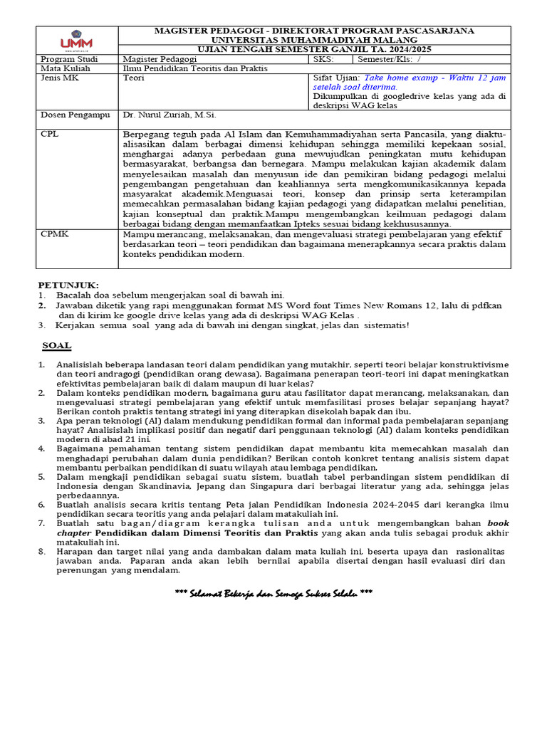 F - 04112024 - UTS MK ILMU PENDIDIKAN TEORITIS - PRAKTIS. NZ - Fiks | PDF