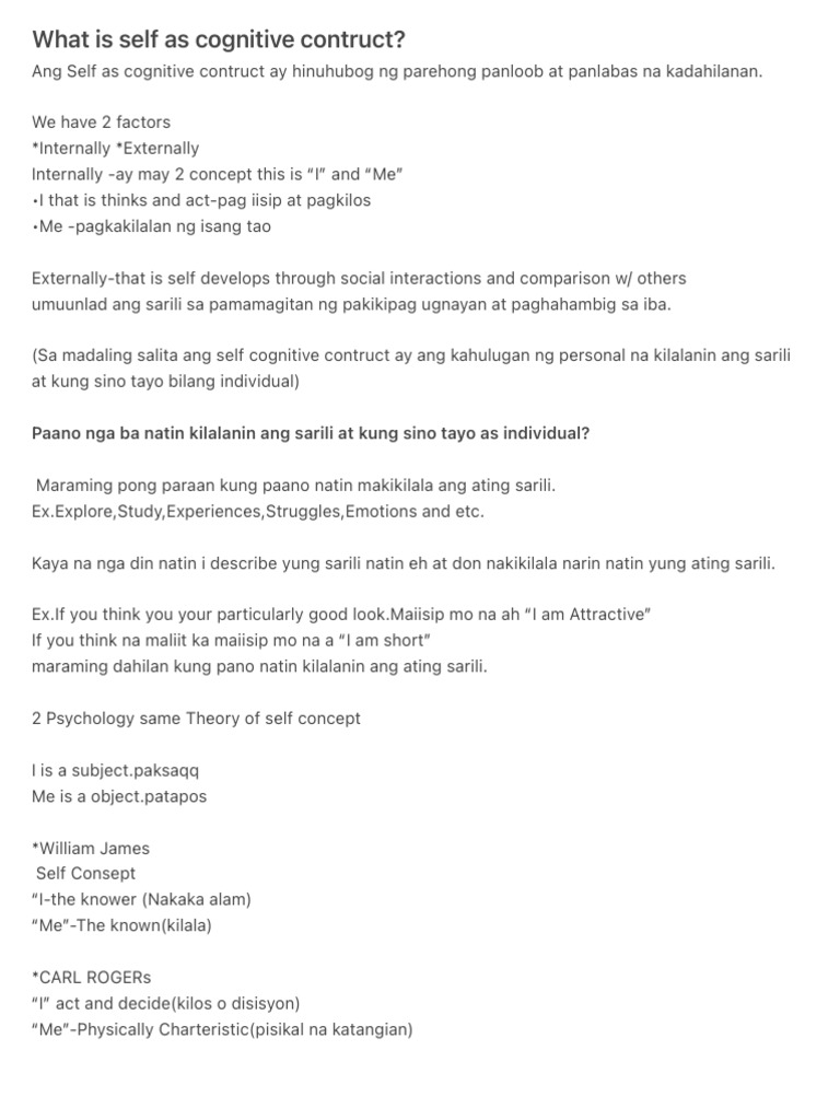 Understanding Self as a Cognitive Construct | PDF | Social Psychology ...