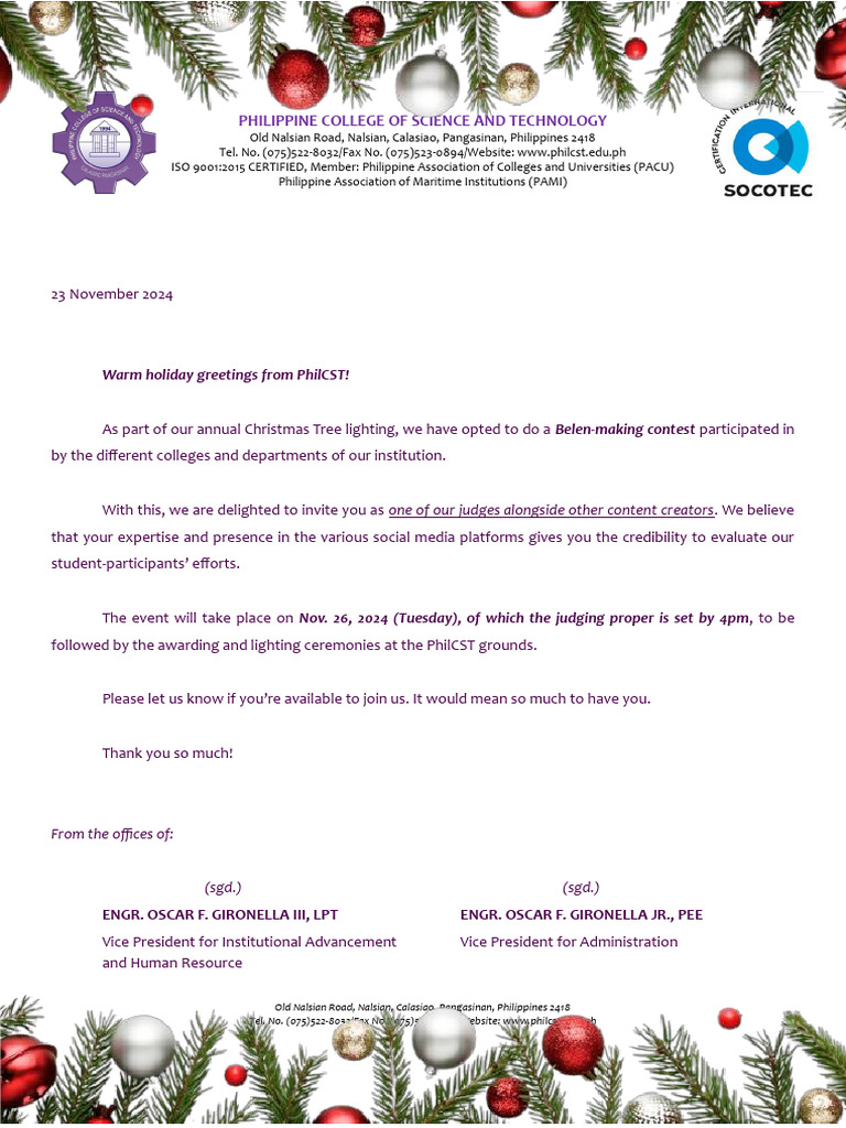 PhilCST Christmas Tree Lighting Invitation | PDF