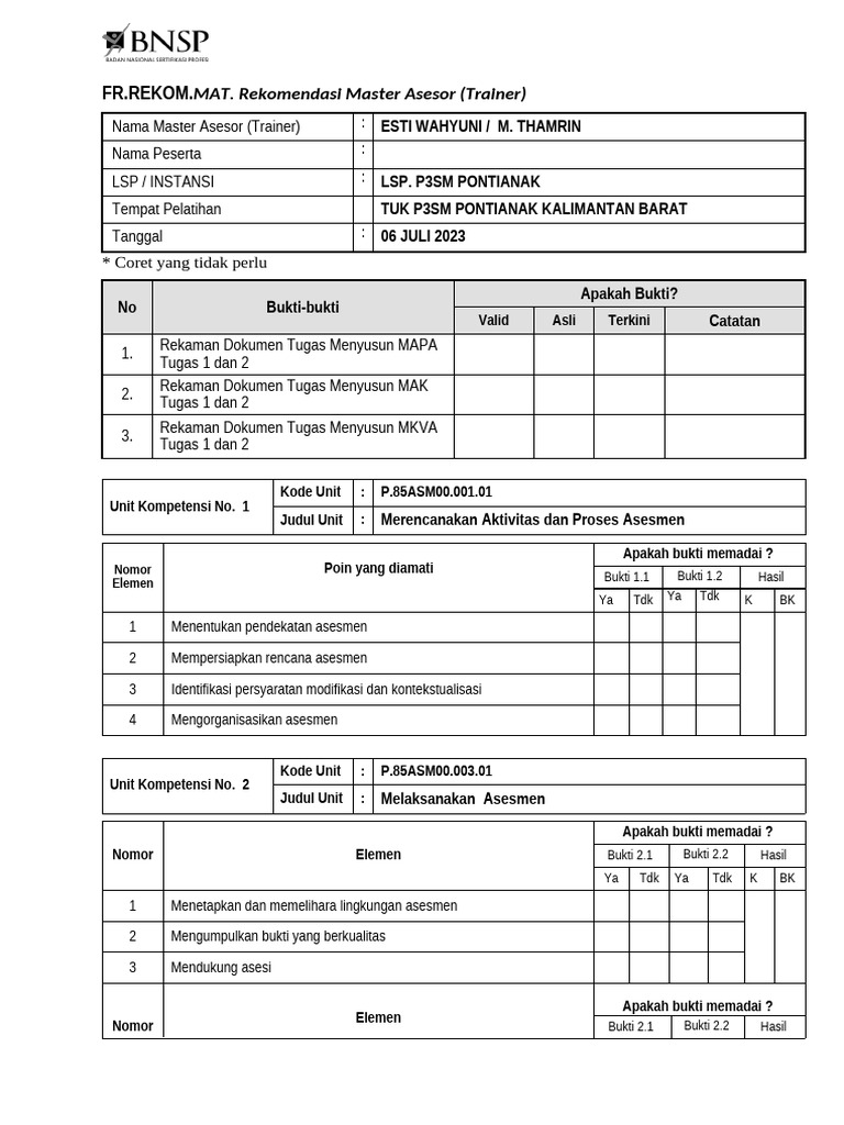 Form Aca (Peserta) P3SM | PDF