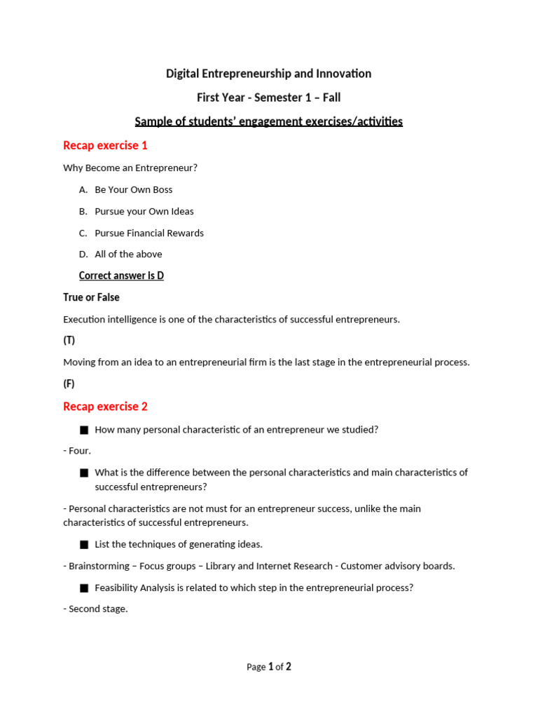 Digital Entrepreneurship and Innovation Students' Engagement Activities ...