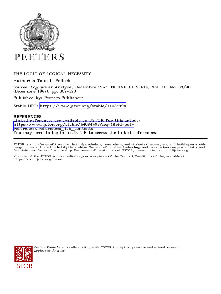 Pollock Logiclogicalnecessity 1967 | PDF | Modal Logic | Mathematical Logic