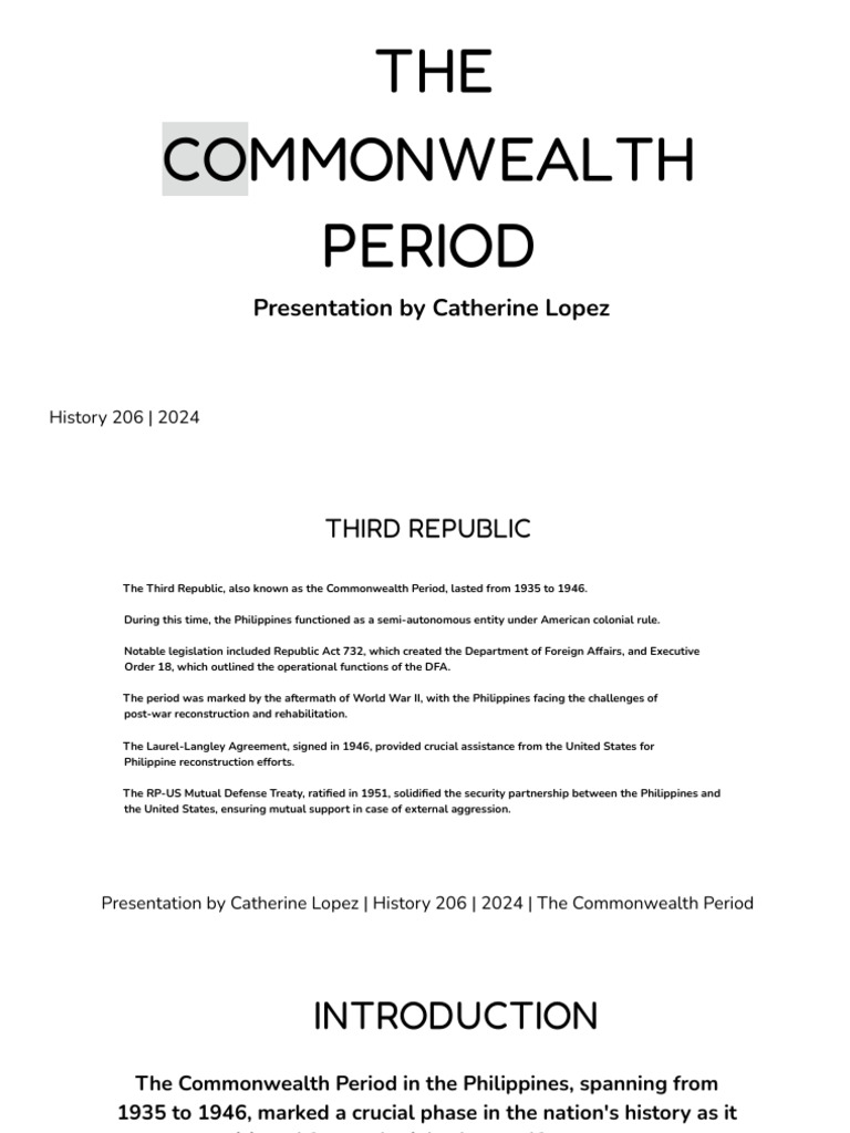 The Commonwealth Period | PDF | Philippines | International Relations