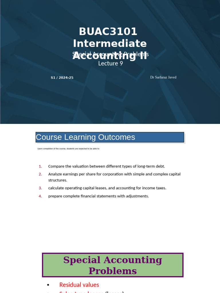 BUAC3101 Lecture 9 - Special Accounting Problems 2 | PDF | Lease | Present Value