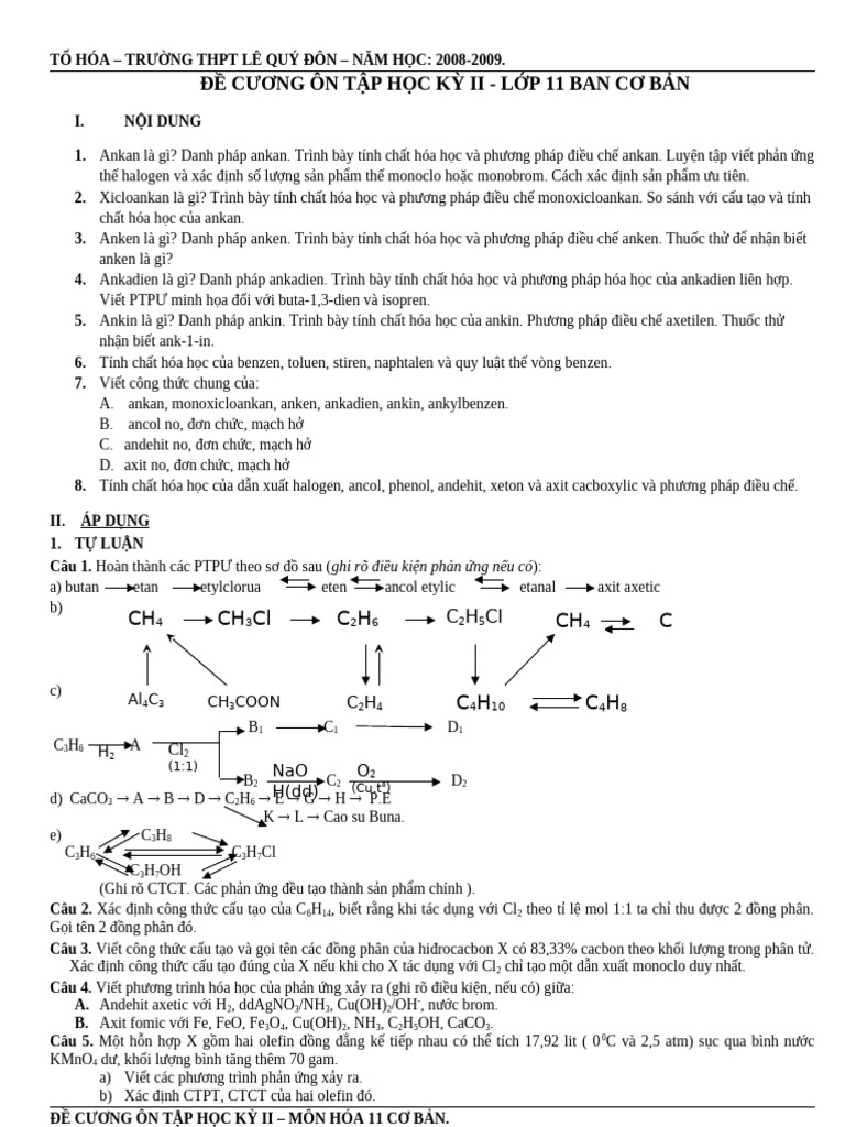 De Cuong On Tap - 11CB - HKII-09 | PDF