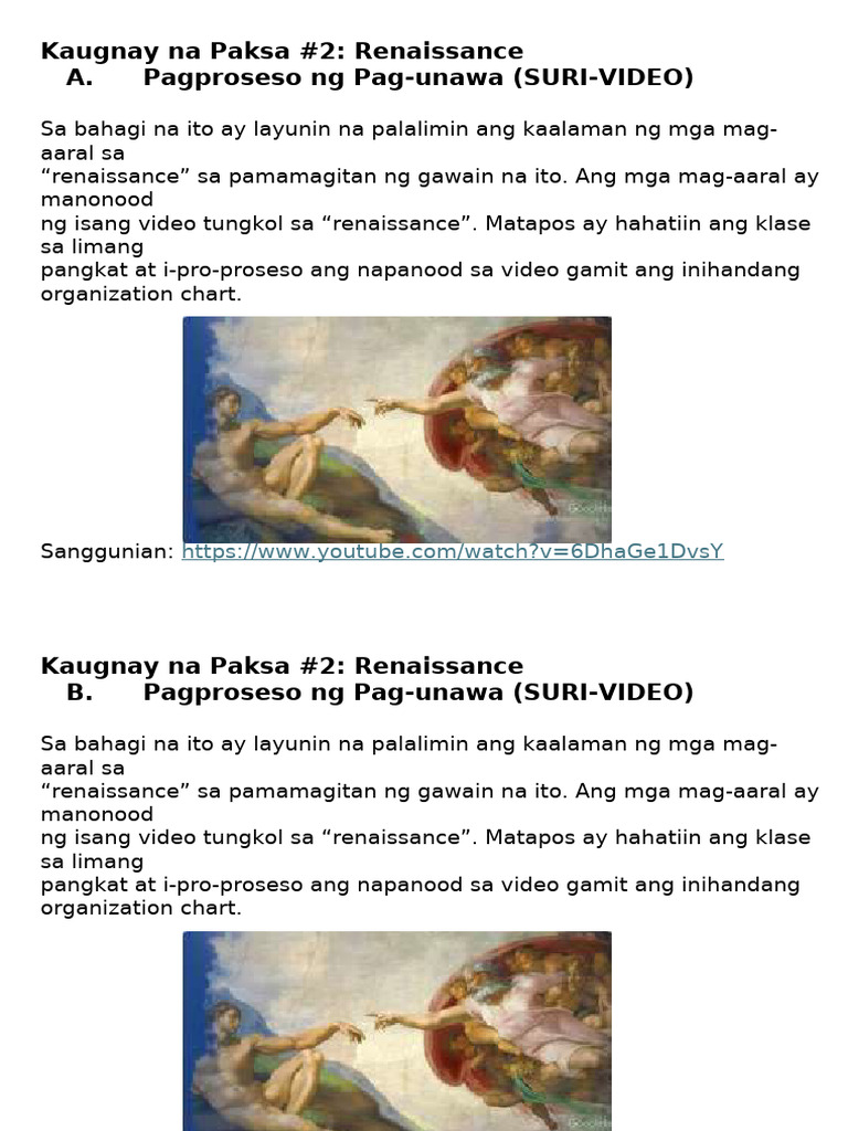 Kaugnay Na Paksa #2: Renaissance A. Pagproseso NG Pag-Unawa (SURI-VIDEO) | PDF