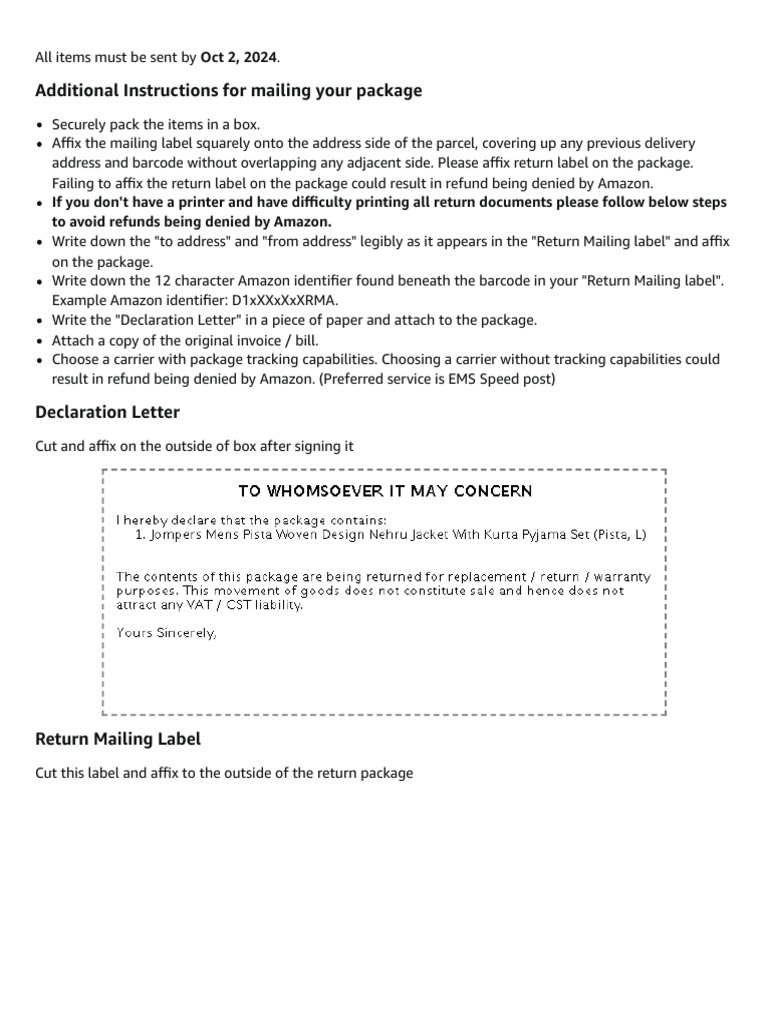 Amazon Return Instructions for 2024 | PDF