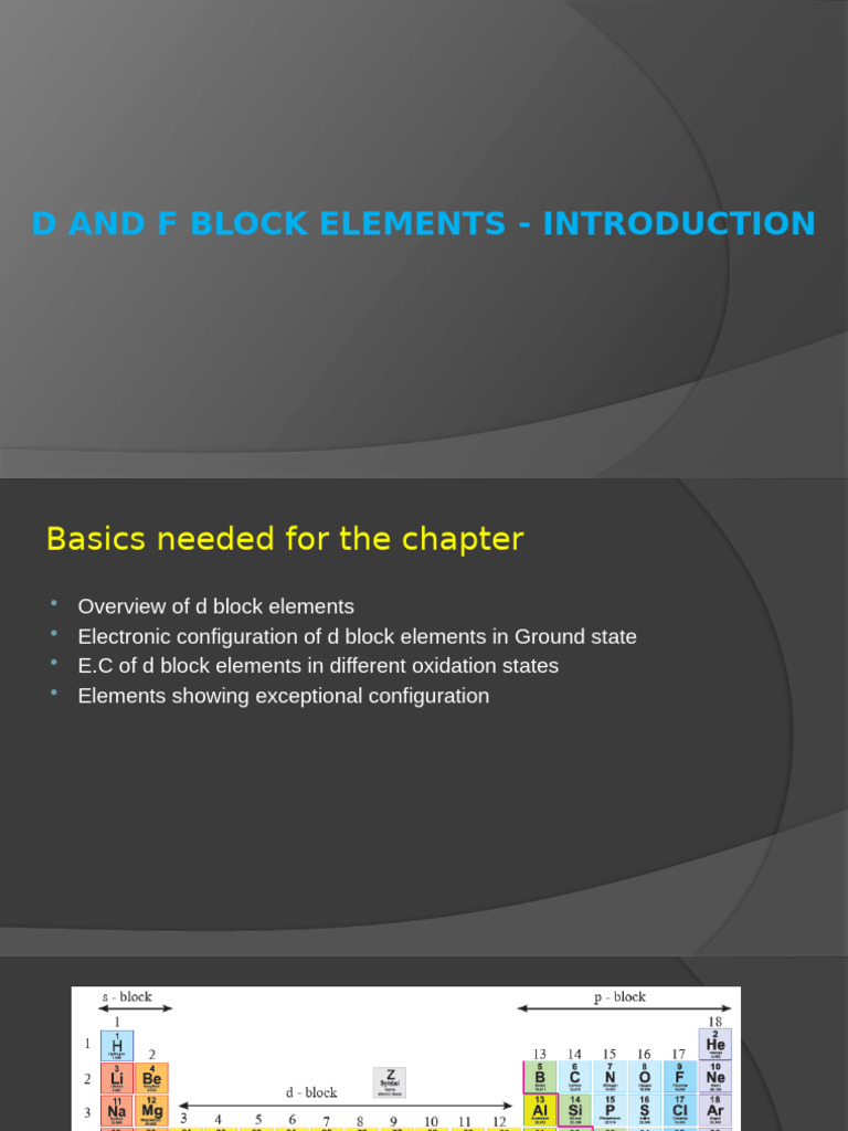 D and F Block Elements I | PDF