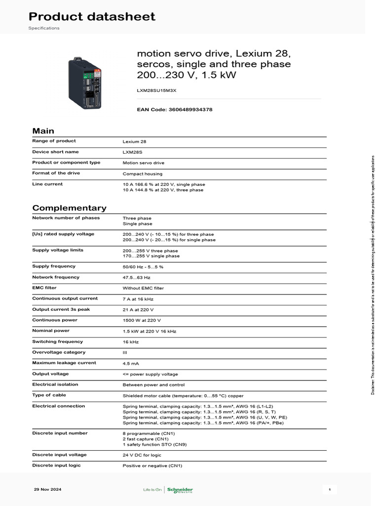 Schneider Electric - Lexium-28-Motors - LXM28SU15M3X | PDF | Electrical ...