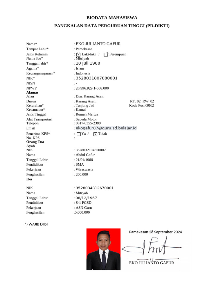 Format Biodata PD-DIKTI | PDF