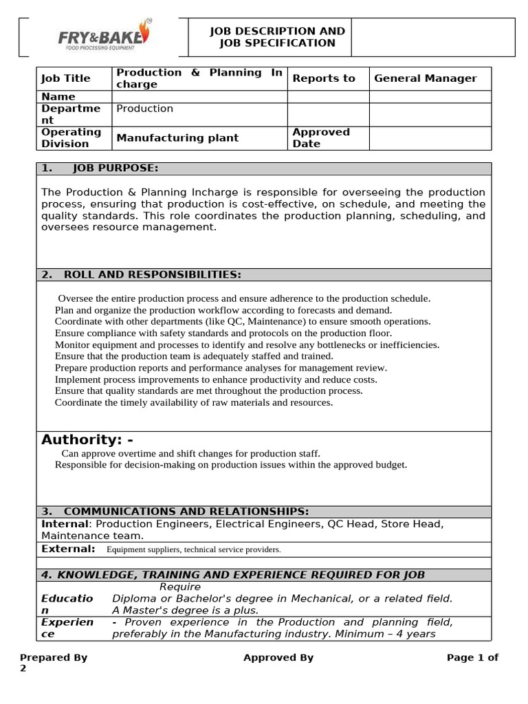 Production Planning Incharge | PDF | Business