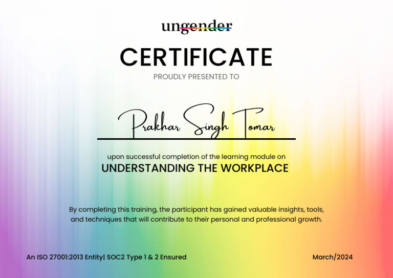 Understanding The Workplace - Module - Certificate | PDF