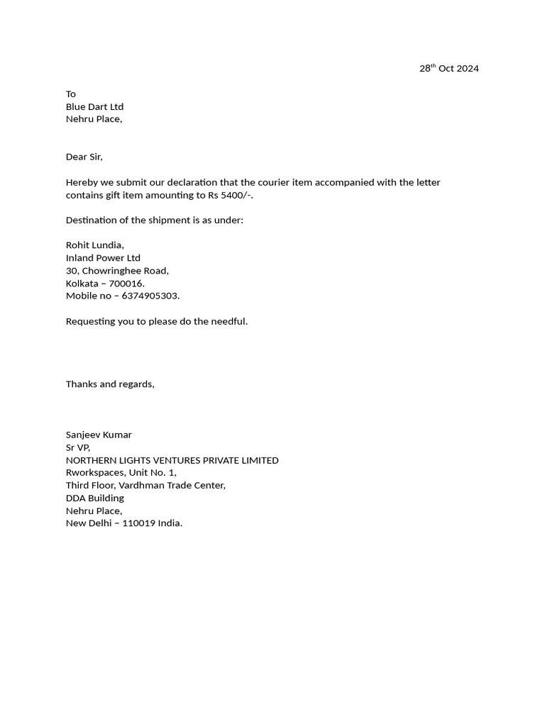 Bluedart Declaration | PDF