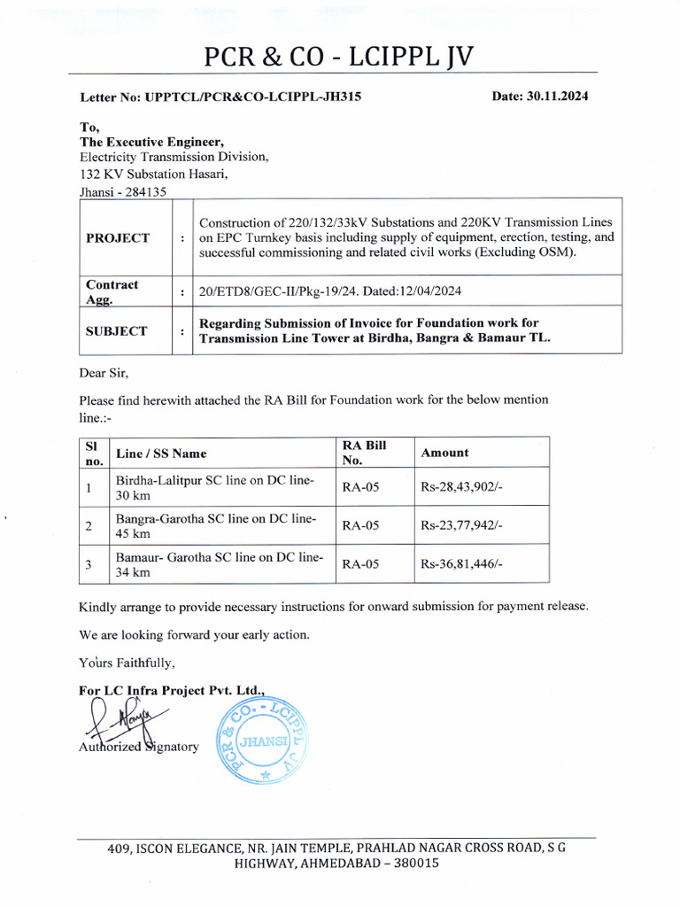 Letter No. 315 - Serv. Inv. Birdha, Bamaur & Bangra TL | PDF