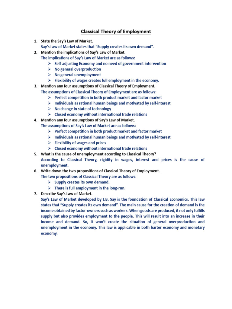 Classical Employment Theory Overview | PDF | Full Employment | Economics