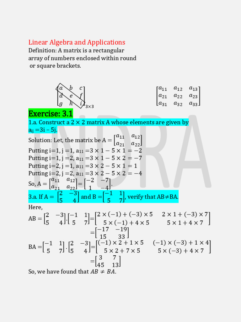 Linear Algebra Matrices | PDF | Matrix (Mathematics) | System Of Linear ...