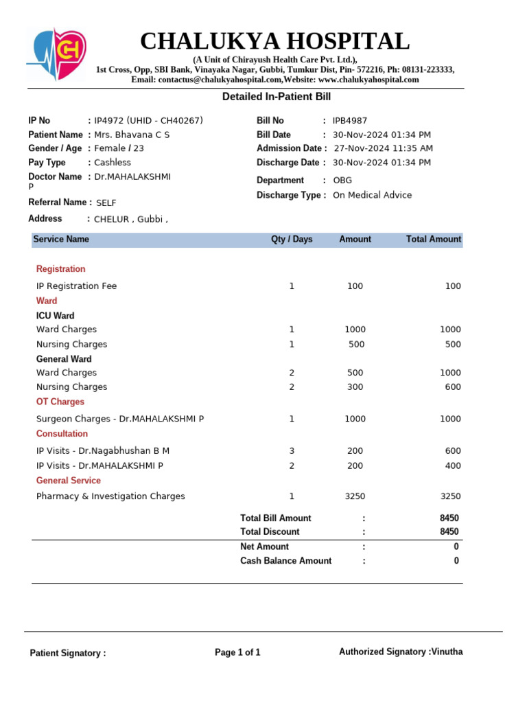 Final Bill Bhavana c s | PDF | Health Sciences | Public Services