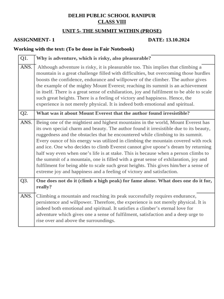 Unit 5 The Summit Within | PDF