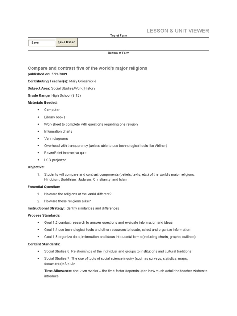 Comparing World Religions Assignment | PDF | Essays | Major Religious ...