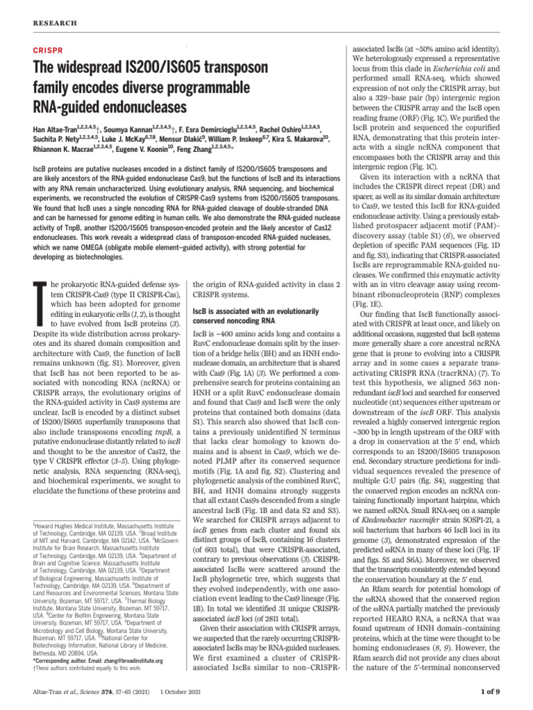 The widespread IS200 - IS605 transposon family encodes diverse programmable RNA-guided ...