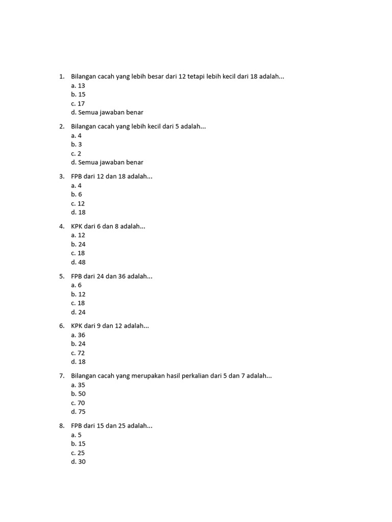 Soal Sas Matematika Kelas 5 Semester 1 | PDF