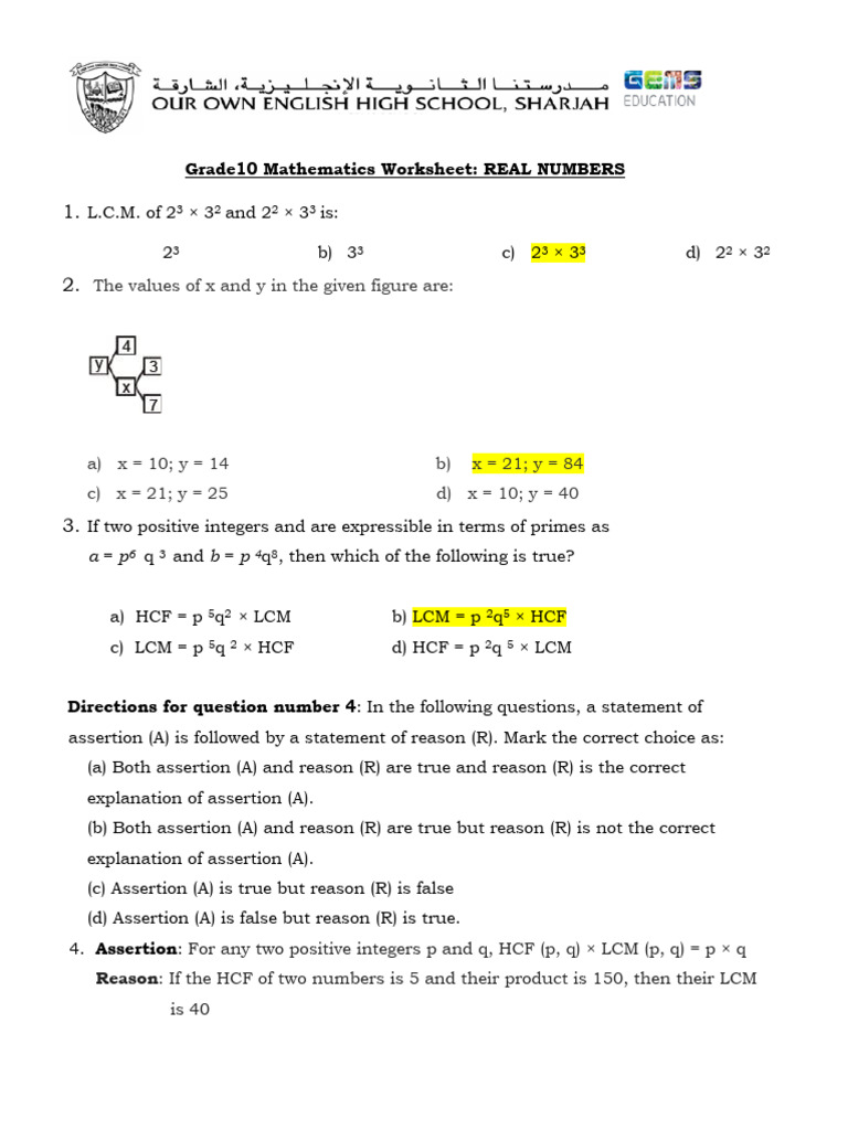 Chapter-end Worksheet- Real Numbers | PDF | Discrete Mathematics | Numbers