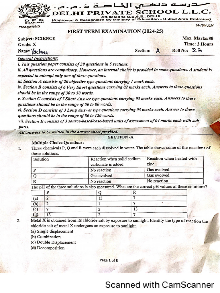 Dps First Term Science Paper | PDF