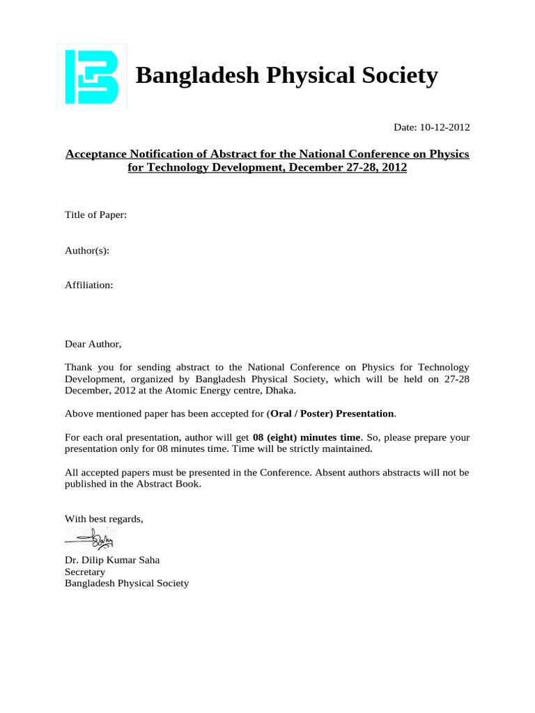 Acceptance Letter | PDF