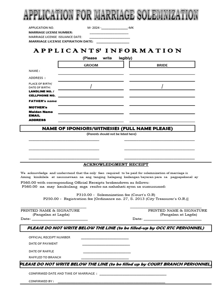 Application For Marriage Solemnization - RTC OCC | PDF | Fashion ...