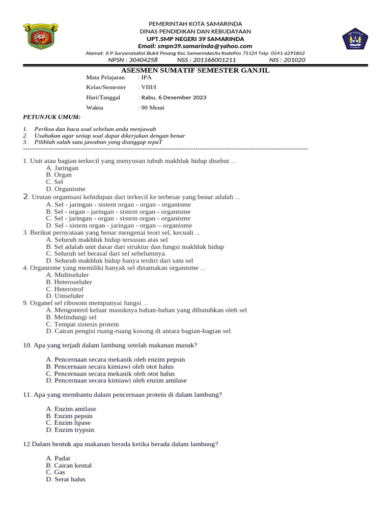 soalIPAKLS8smt12023 Rachma | PDF