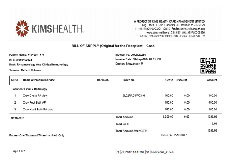Invoice for Radiology Services - Praveen | PDF