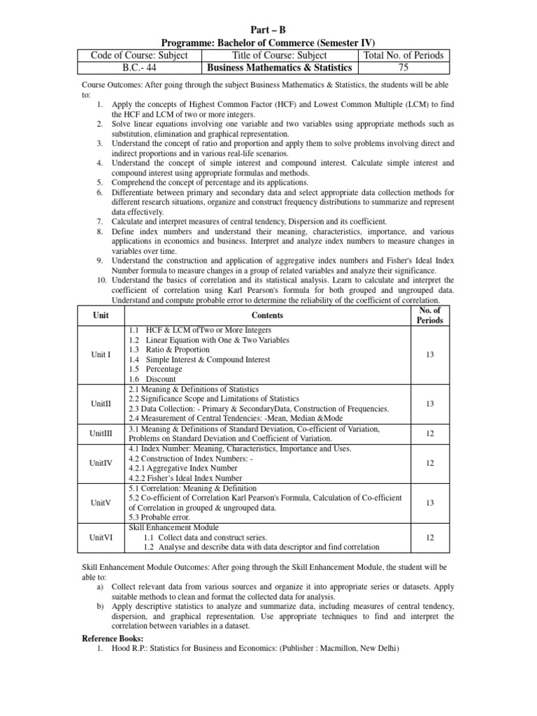 Business Mathematics & Statistics Syllabus | PDF | Statistics | Data