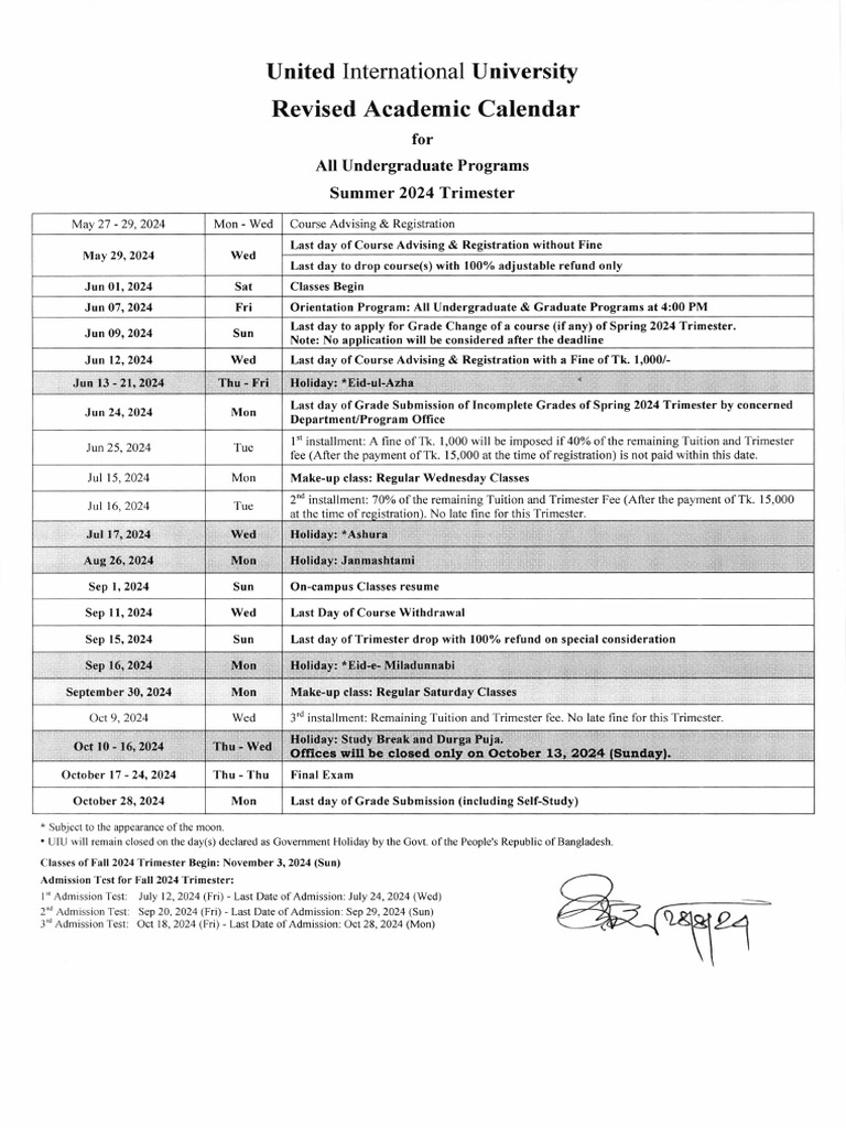 UIU Summer 2024 Academic Calendar | PDF | Academic Term | Educational ...