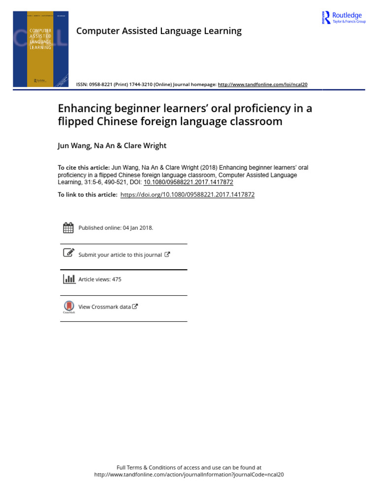 Enhancing Beginner Learners Oral Proficiency in A Flipped Chinese ...