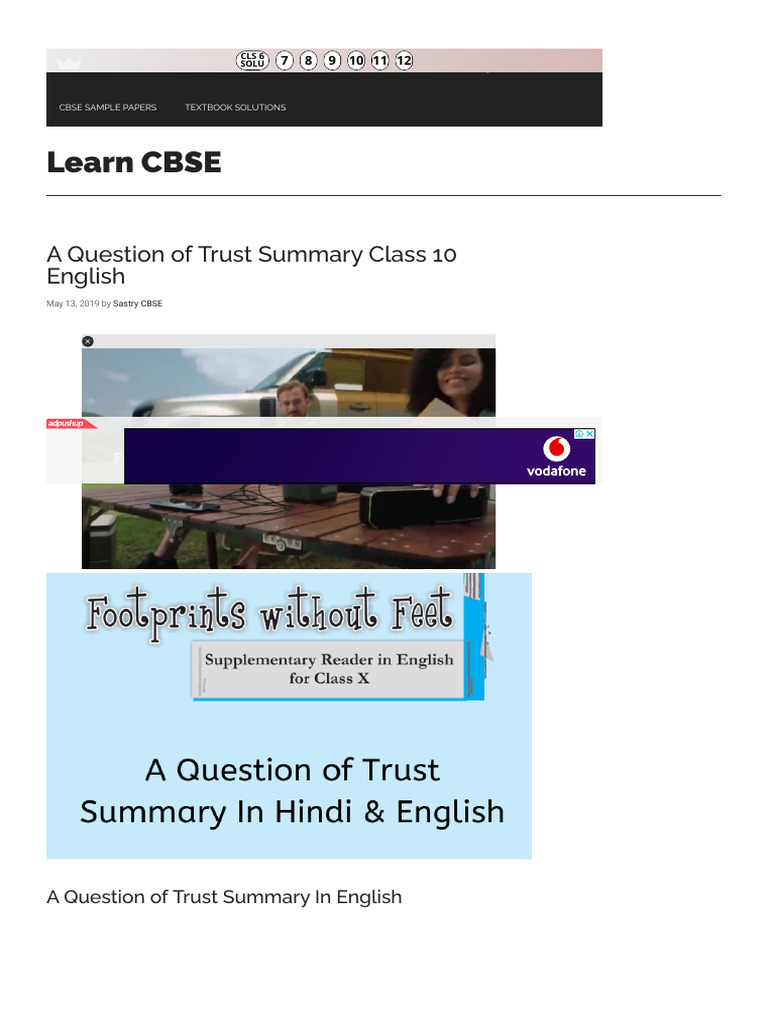A Question of Trust Summary Class 10 English - Learn CBSE | PDF