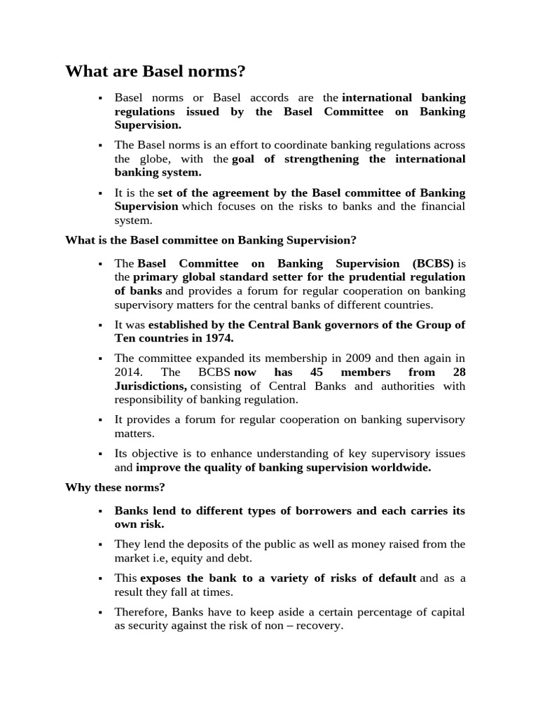 BASEL NORMS | PDF | Basel Iii | Basel Ii