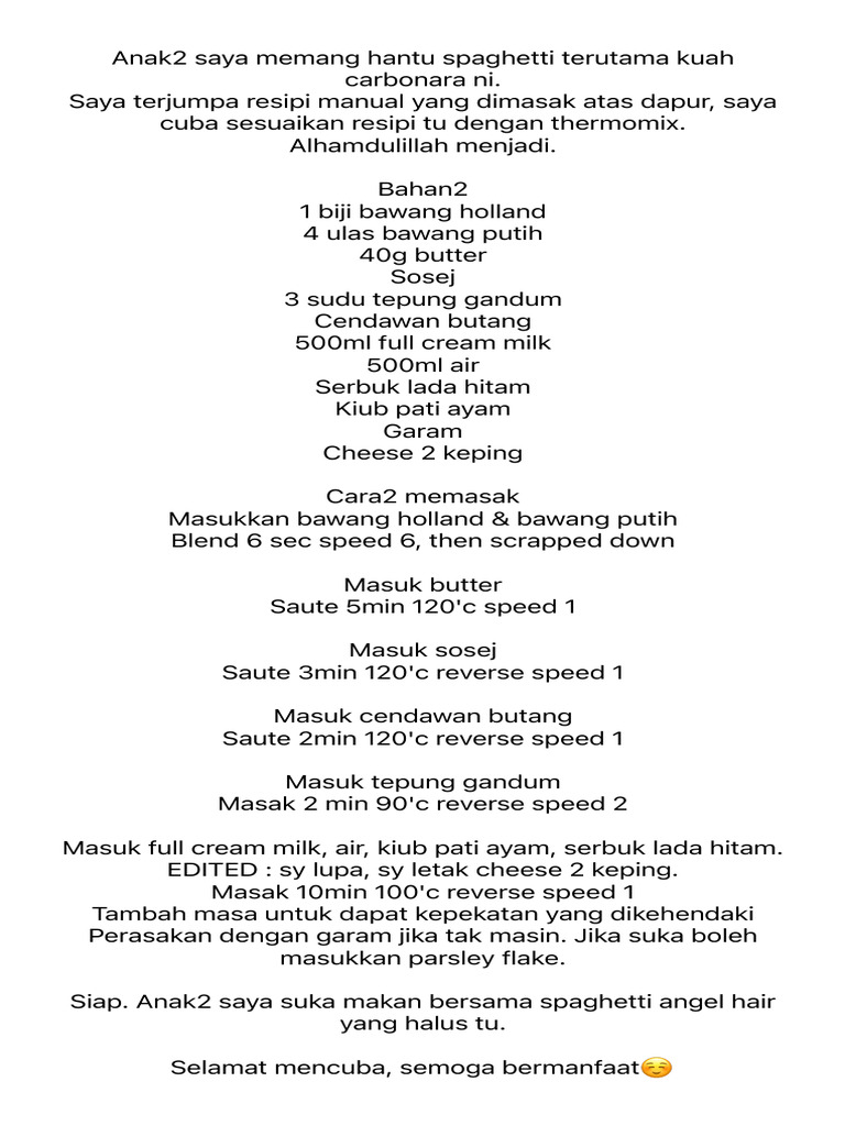 Resepi Carbonara TM6 | PDF