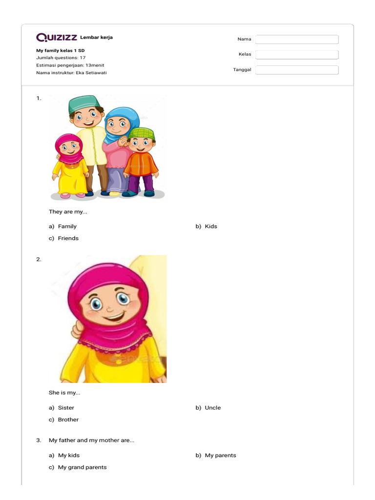 Soal Bahasa Inggris: My Family Kelas 1 SD | PDF